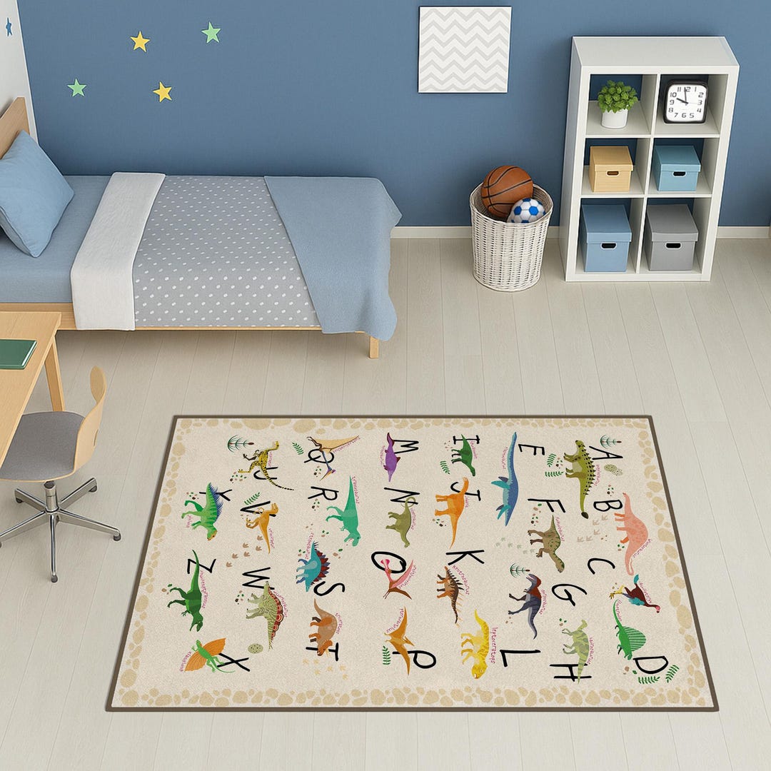 Dinosaur Alphabet Rug for Kids; Dino ABC Learning Play Mat; Educational ...