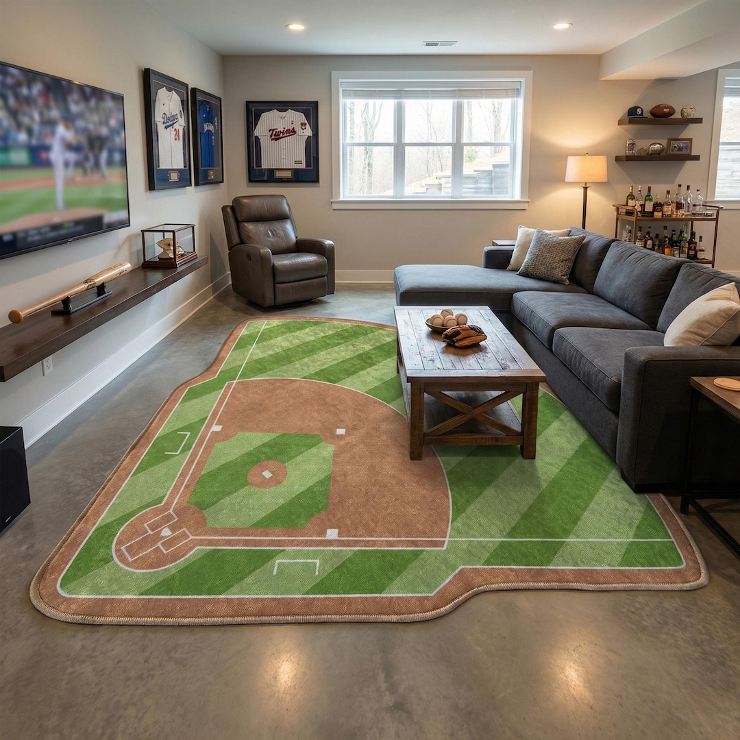 Custom Baseball Field Shaped Area Rug for Personalized Sports Themed ...