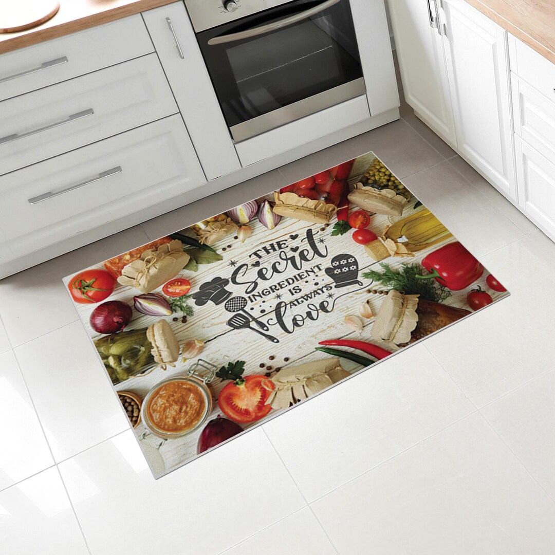 Personalized Kitchen Rug With Cooking Ingredients; Colorful Kitchen Mat ...