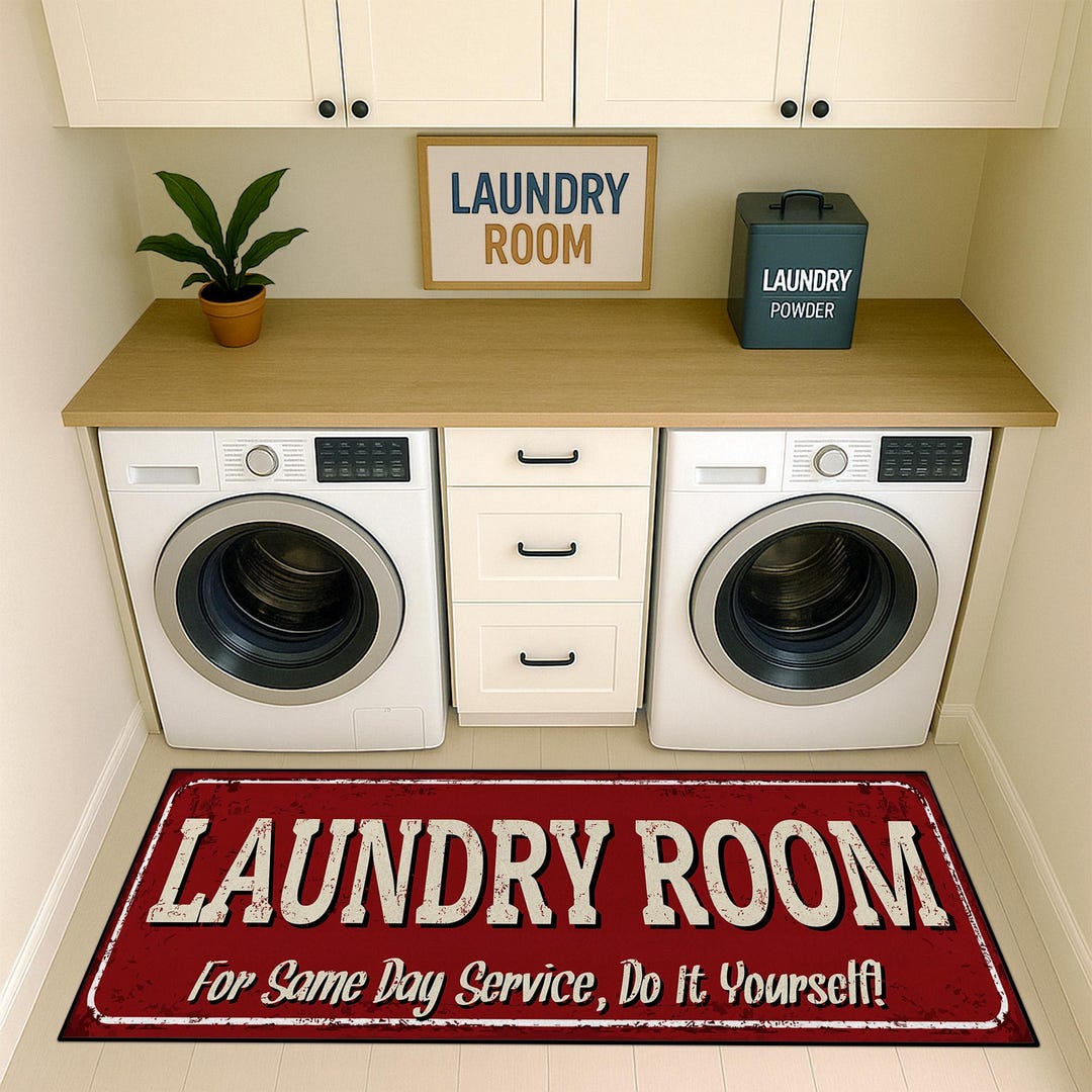 Vintage Non-slip Red Laundry Room Rug: Funny Quote Wash Room Mat – Non ...