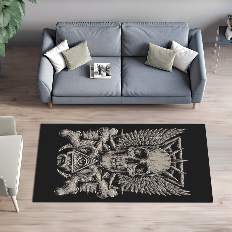 Heavy Metal Inspired Skull Design Printed Rug; Machine Washable, Unique ...