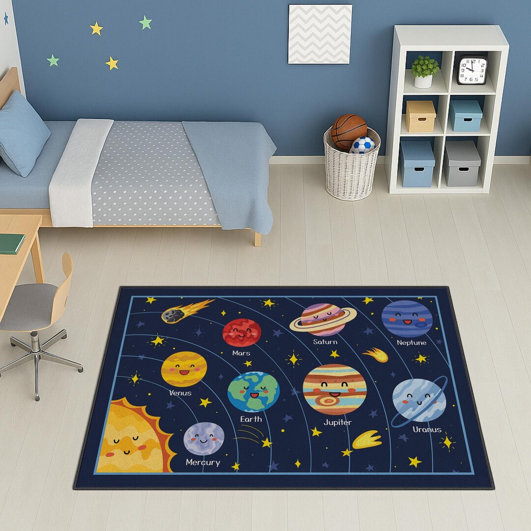 Custom Solar System Rug for Kids; Personalized Name Carpet; Space Theme ...