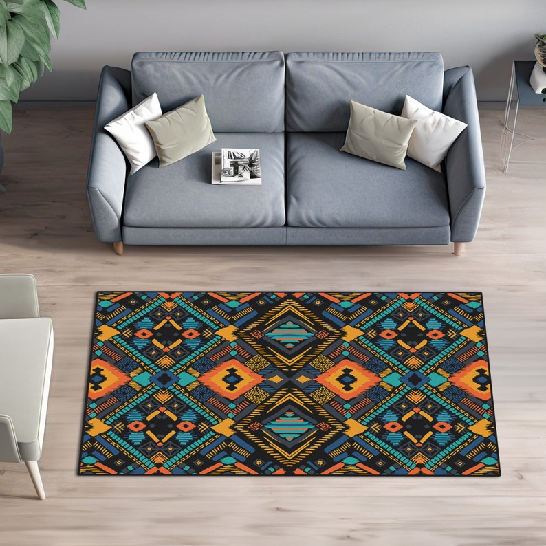 Vibrant African-ispired, Tribal Ornaments Printed Rug; Machine Washable ...
