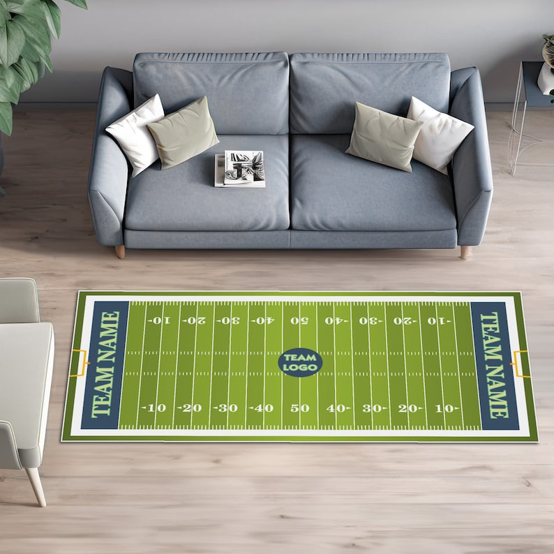 Custom American Football Field Printed Area Rug; Personalized Machine ...