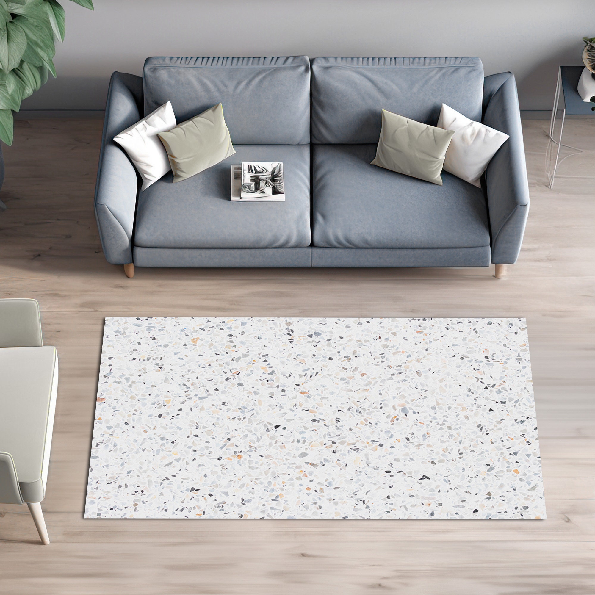Luxury White Terrazzo Print Area Rug; Machine Washable, Anti-allergenic ...
