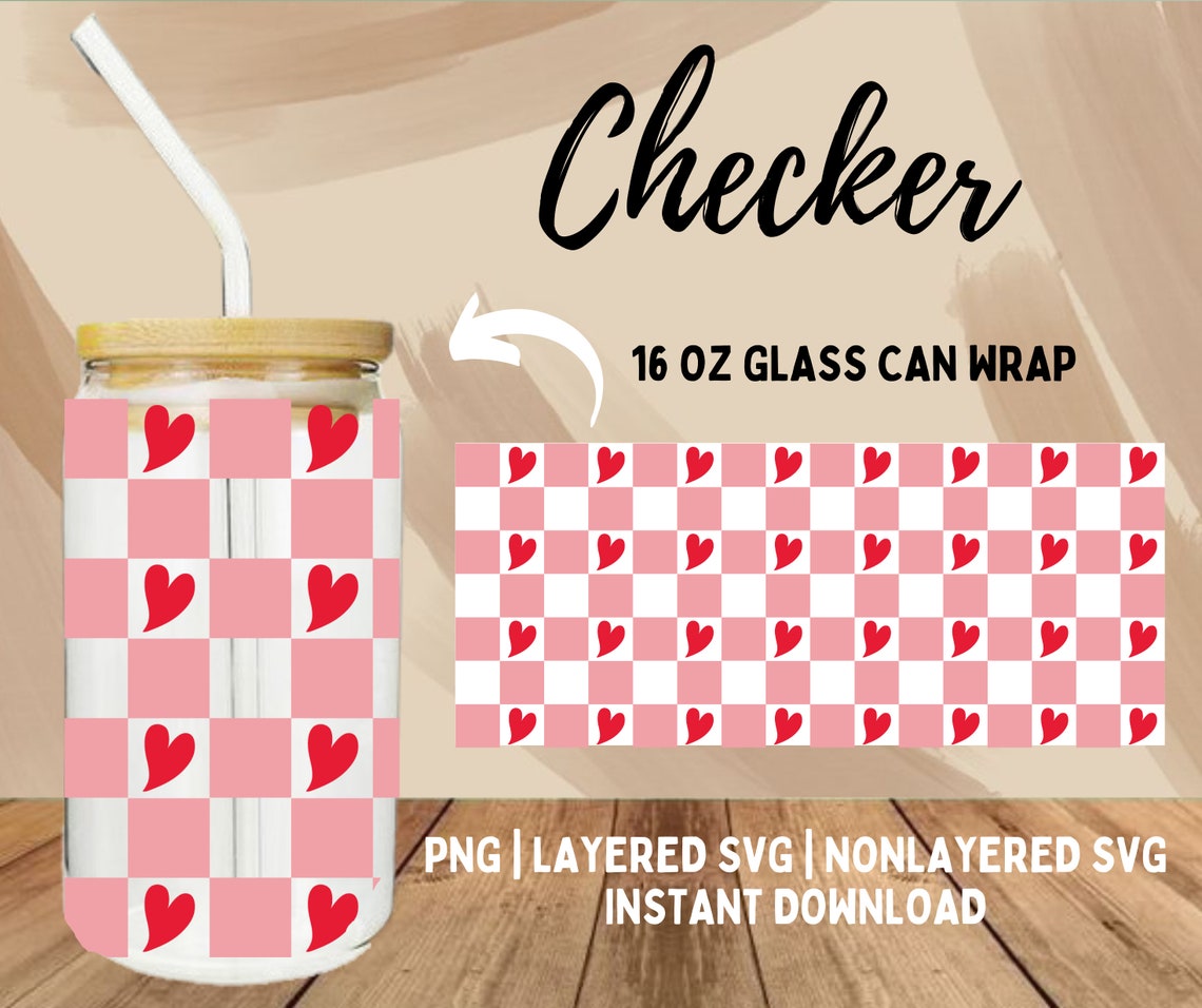 CHECKER BUNDLES 12 DESIGNS 16 Oz Glass Can Svg, Coffee Svg, Checkered ...