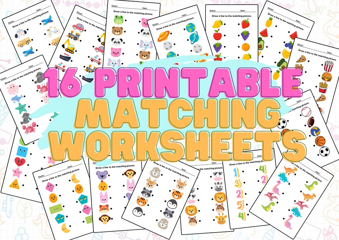 16 PRINTABLE MATCHING WORKSHHETS for Preschool, Toddler and ...
