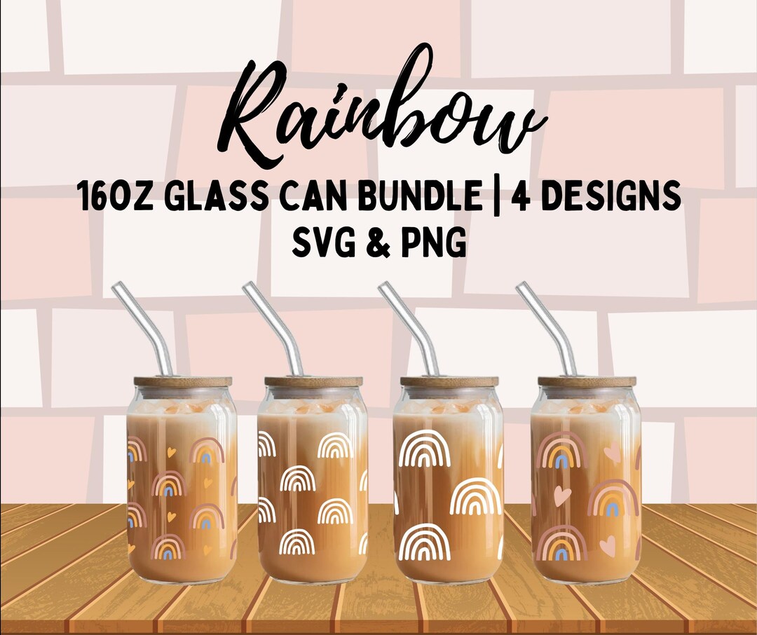 Rainbow SVG Bundle 4 Boho Modern Pastel Designs for 16 Oz Glass Can ...