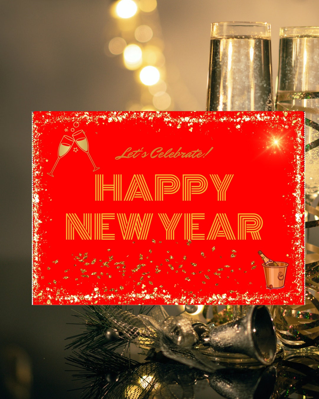 Red New Year Celebration Card Printable Happy New Year Card - Etsy