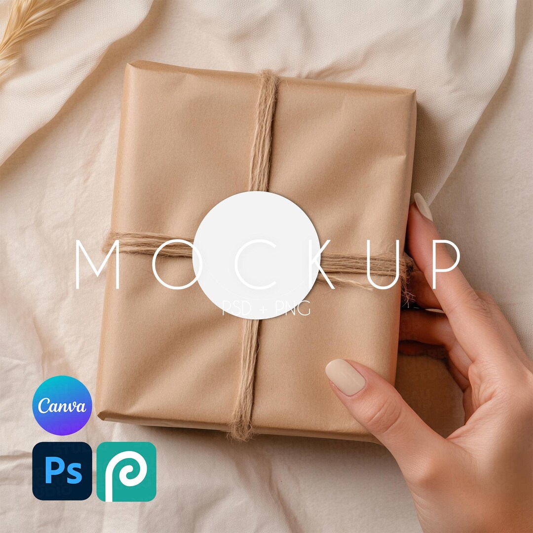 Round Sticker Gift Box Mockup, Label Mockup, Branding Mockup, Favor ...