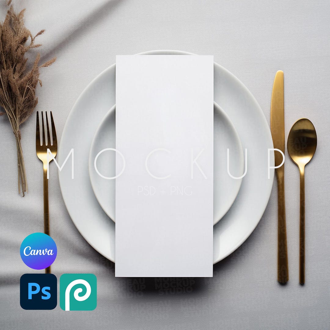 4x9 Menu Card Mockup, Wedding Program Mockup, Place Card Mock Up, Menu ...