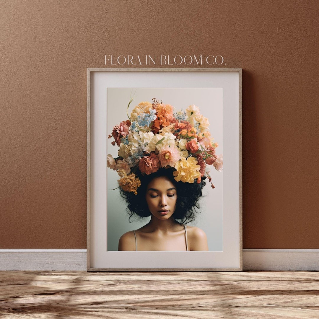 Floral Crown Woman Portrait: Realistic Flower Head Art (digital ...