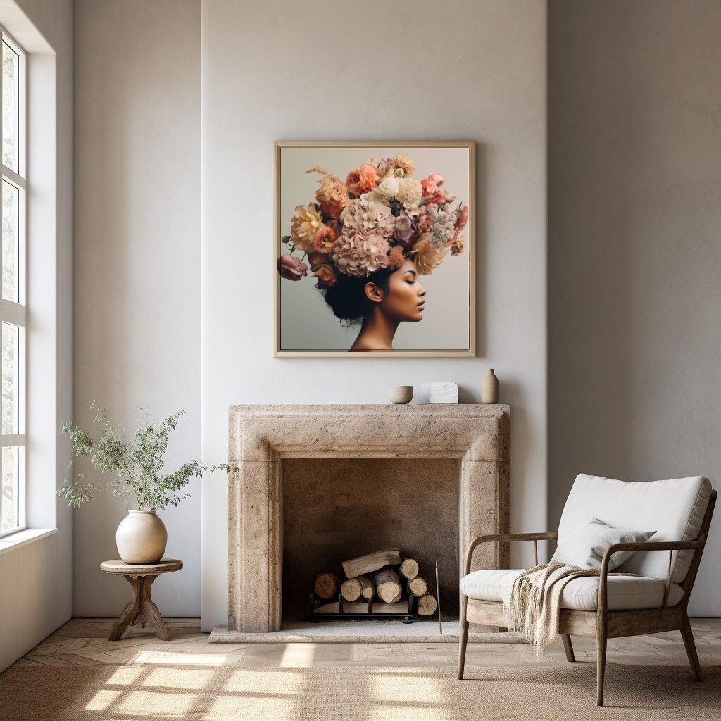 Floral Crown Woman Portrait: Realistic Flower Head Art (digital ...