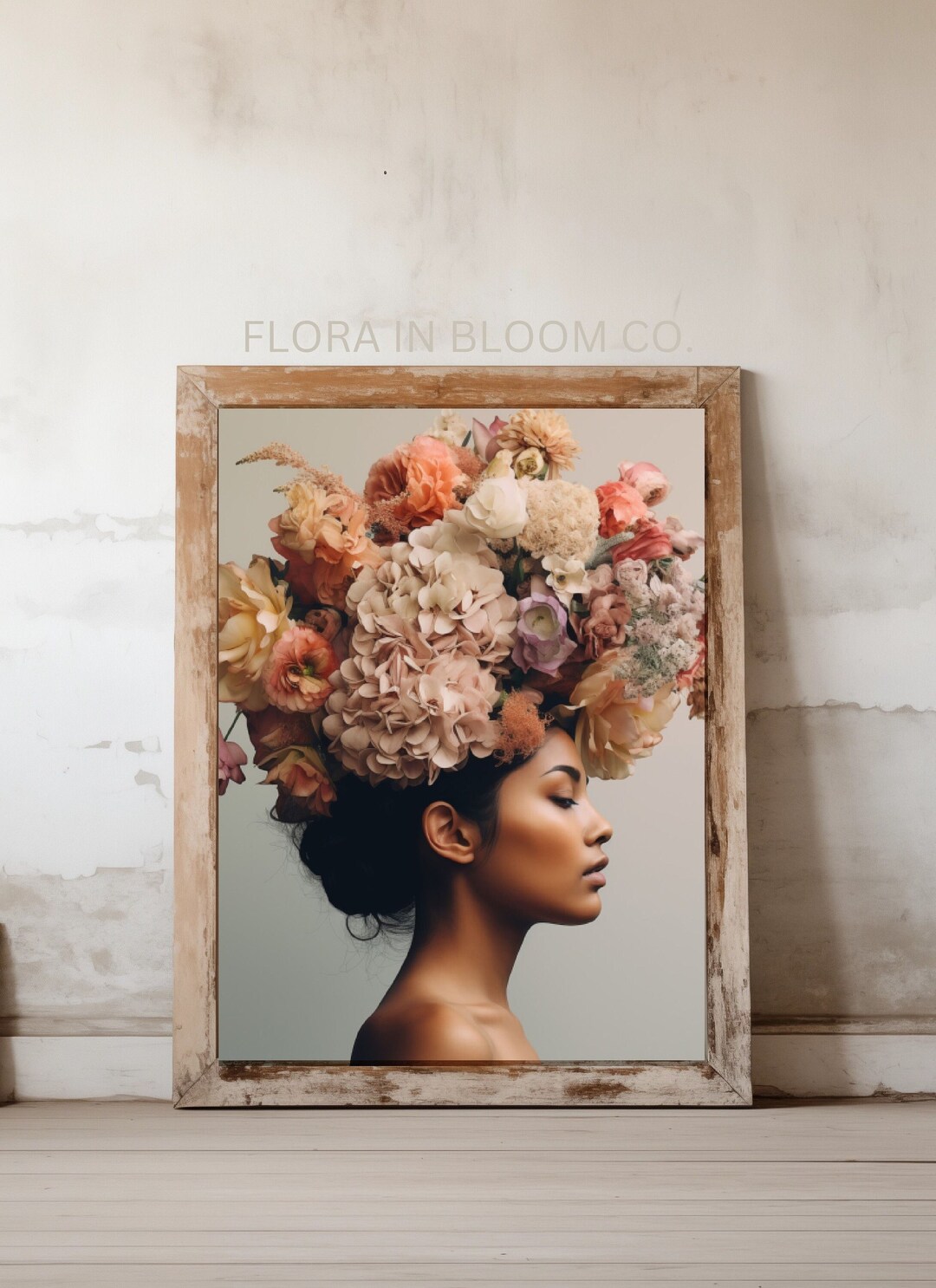 Floral Crown Woman Portrait: Realistic Flower Head Art (digital ...