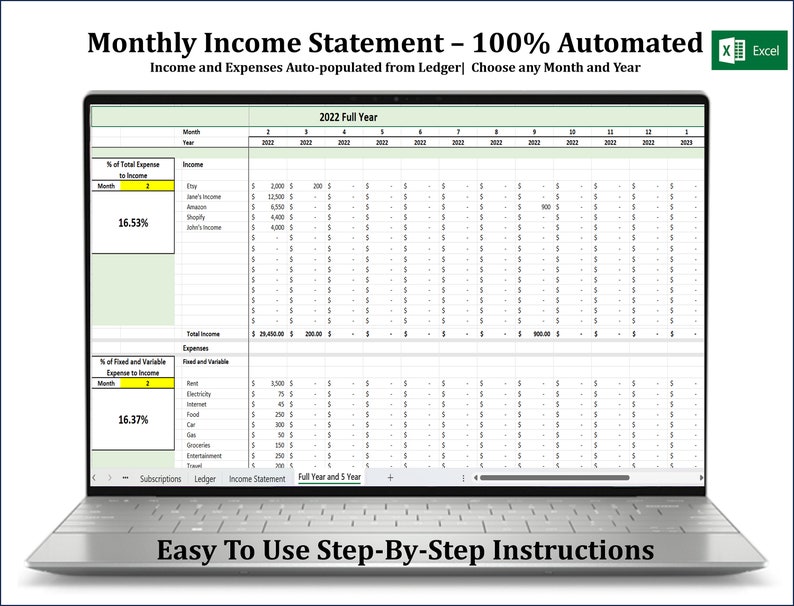Subscription Income Expense Personal Finance Excel Spreadsheet ...