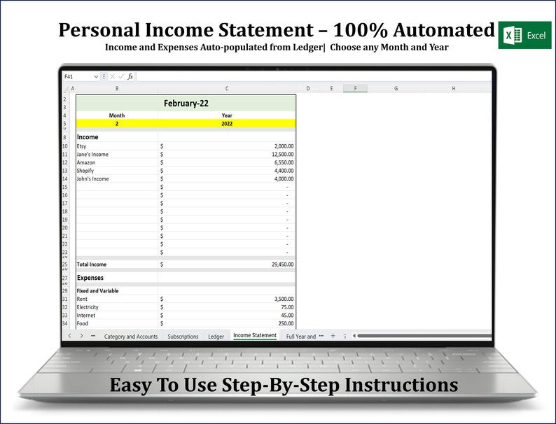 Subscription Income Expense Personal Finance Excel Spreadsheet ...
