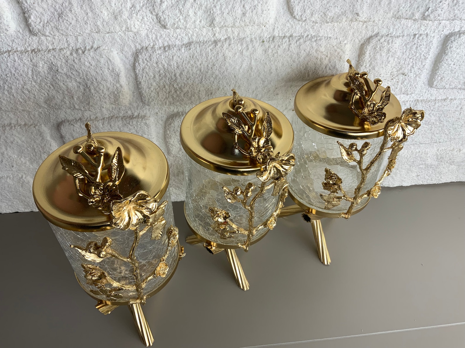 Gold Canister Set for Kitchen 3 Piece Glass Storage Jar Set - Etsy