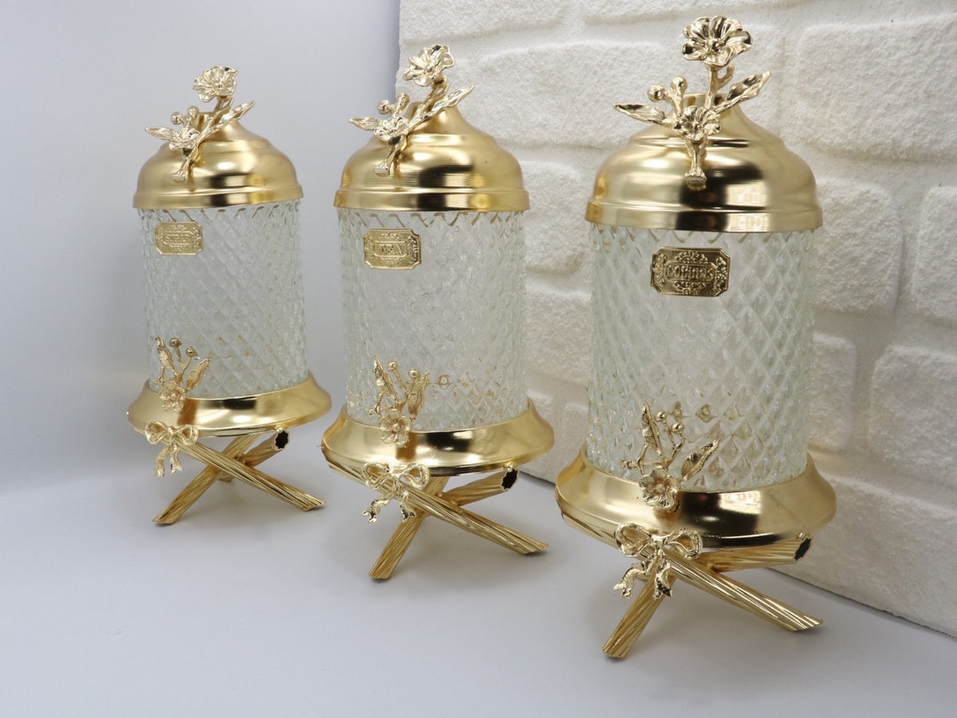 Gold Canister Set for Kitchen Storage Jar Set of 3 - Etsy