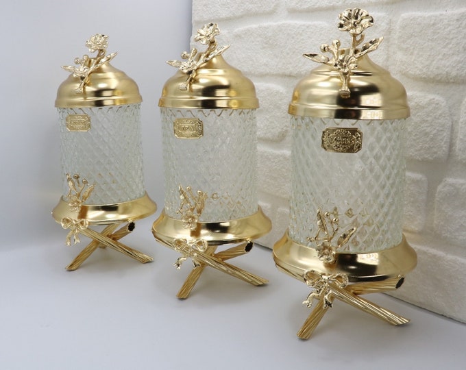 Gold Canister Set for Kitchen Storage Jar Set of 3 - Etsy