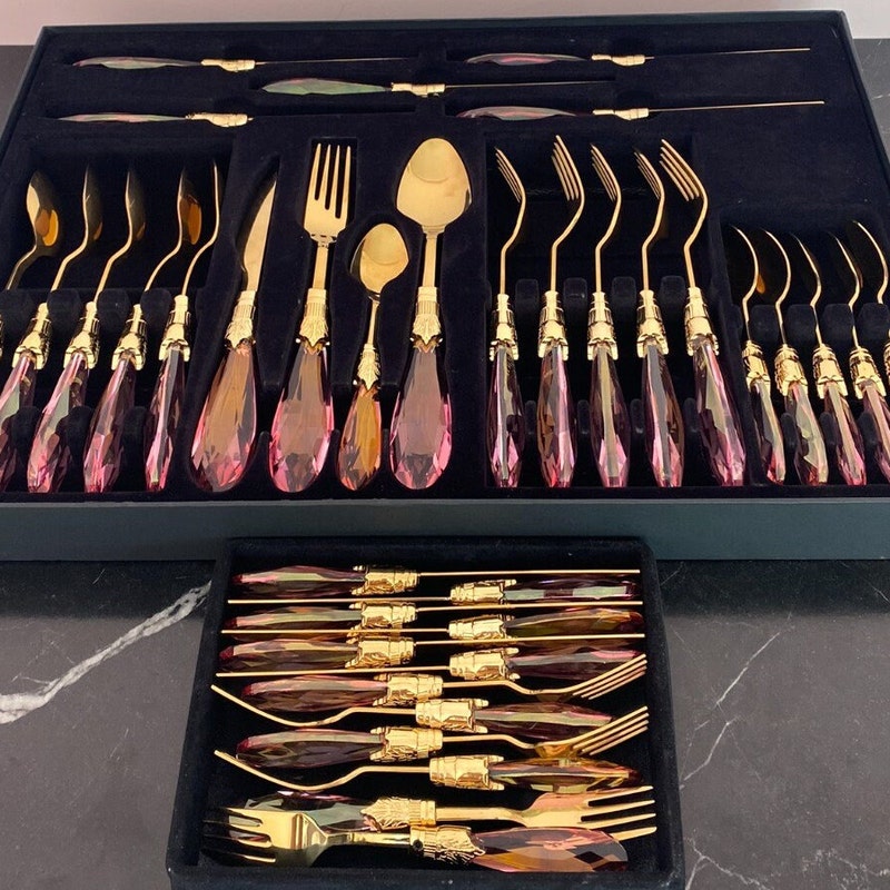 Cutlery Sets Gold and Pink - Etsy