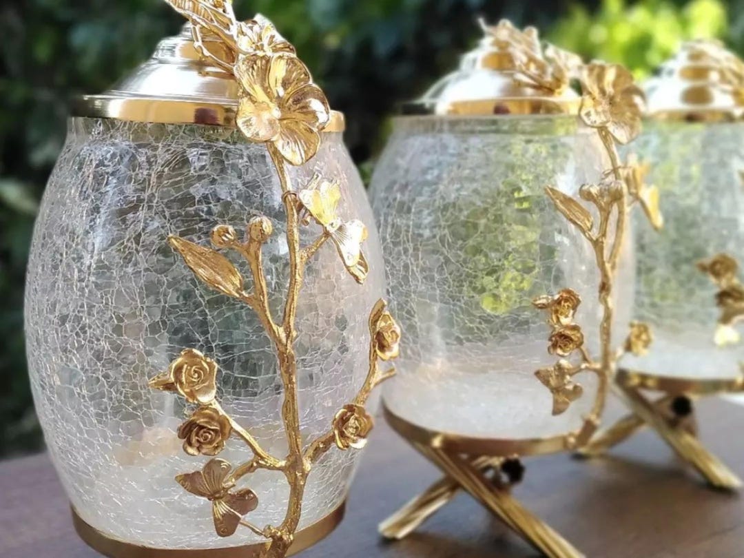 Gold Canister Set for Kitchen 3 Piece Glass Storage Jar Set - Etsy