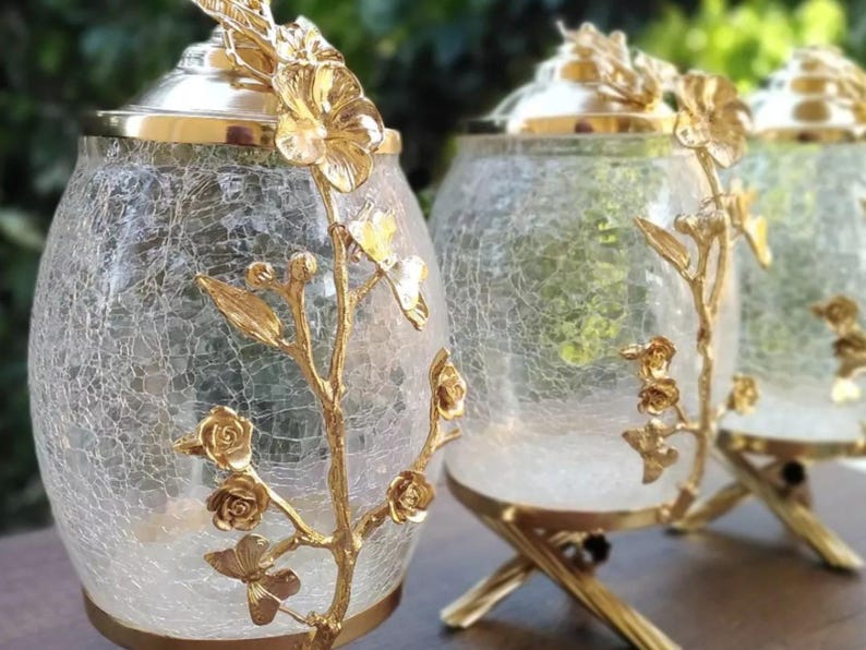 Gold Canister Set for Kitchen 3 Piece Glass Storage Jar Set - Etsy