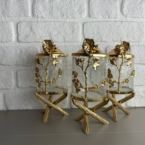 Gold Canister Set for Kitchen 3 Piece Glass Storage Jar Set - Etsy