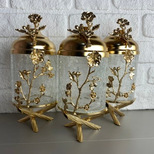 Gold Canister Set for Kitchen 3 Piece Glass Storage Jar Set - Etsy