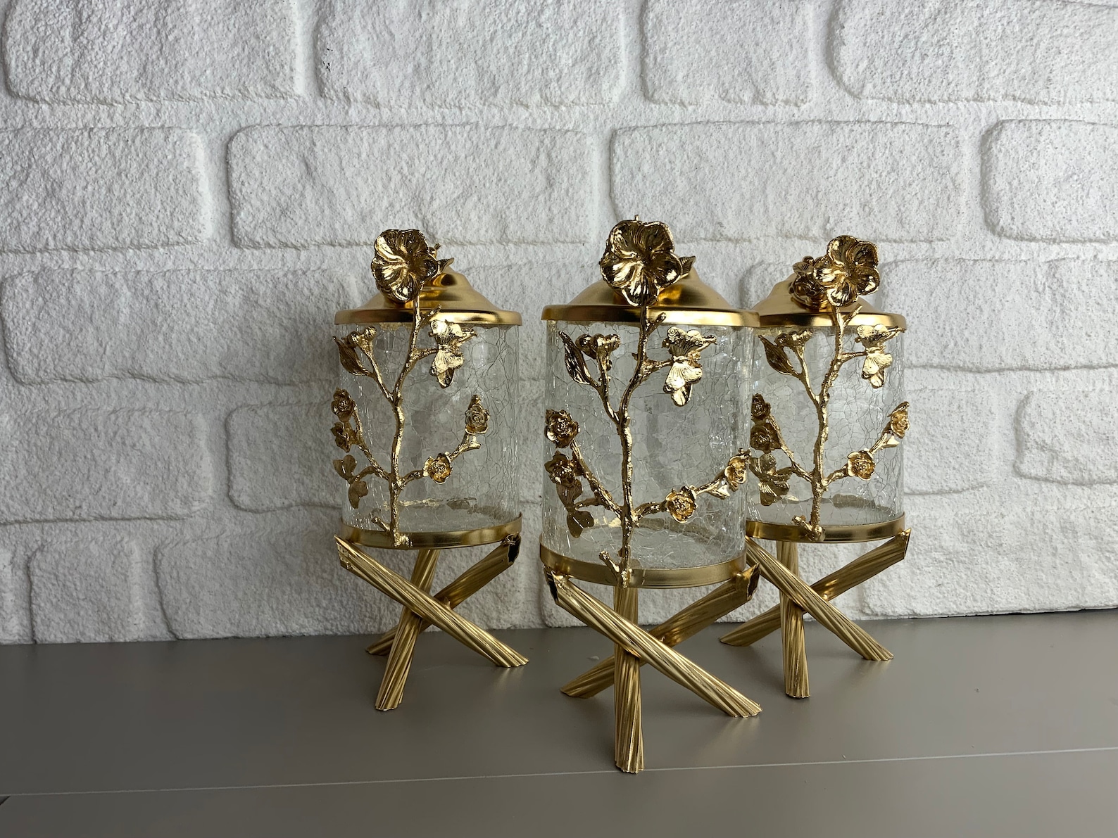 Gold Canister Set for Kitchen 3 Piece Glass Storage Jar Set - Etsy