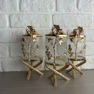 Gold Canister Set for Kitchen 3 Piece Glass Storage Jar Set - Etsy