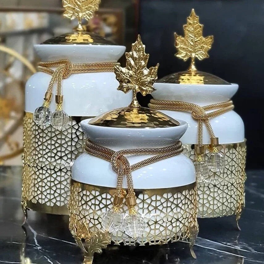 Canister Set for Kitchen Ceramic Gold Kitchen Decor - Etsy