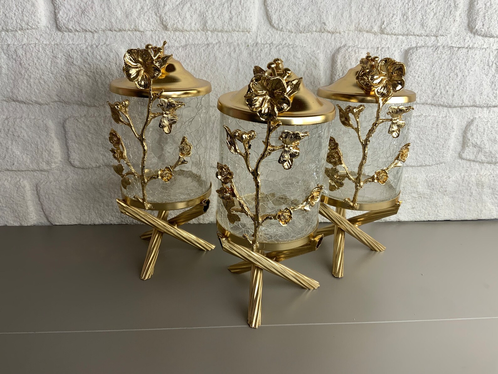 Gold Canister Set for Kitchen 3 Piece Glass Storage Jar Set - Etsy