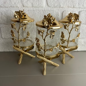 Gold Canister Set for Kitchen 3 Piece Glass Storage Jar Set - Etsy
