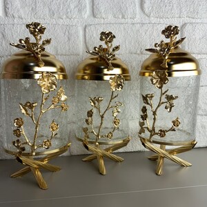 Gold Canister Set for Kitchen 3 Piece Glass Storage Jar Set - Etsy
