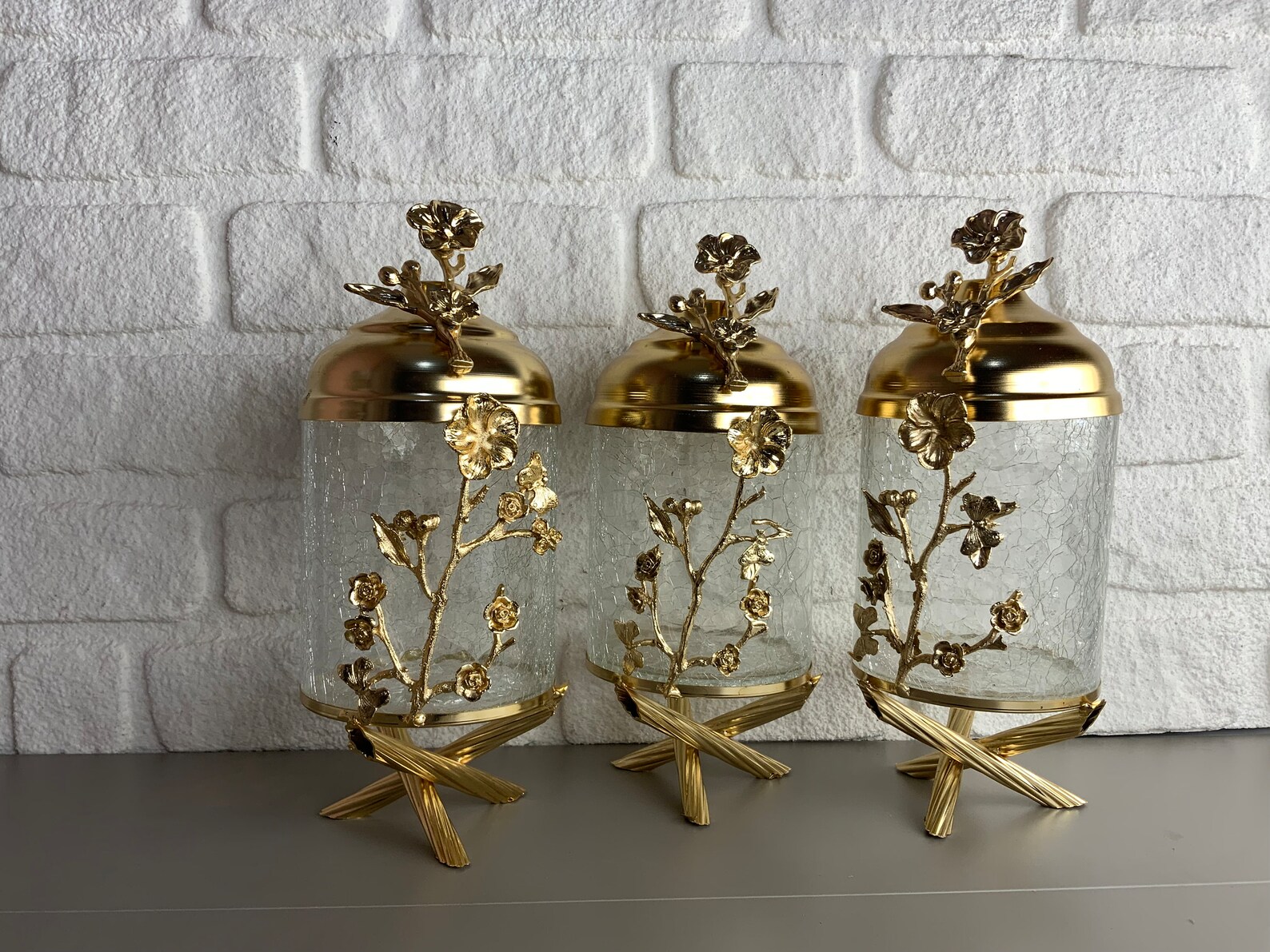 Gold Canister Set for Kitchen 3 Piece Glass Storage Jar Set - Etsy