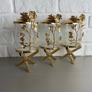 Gold Canister Set for Kitchen 3 Piece Glass Storage Jar Set - Etsy