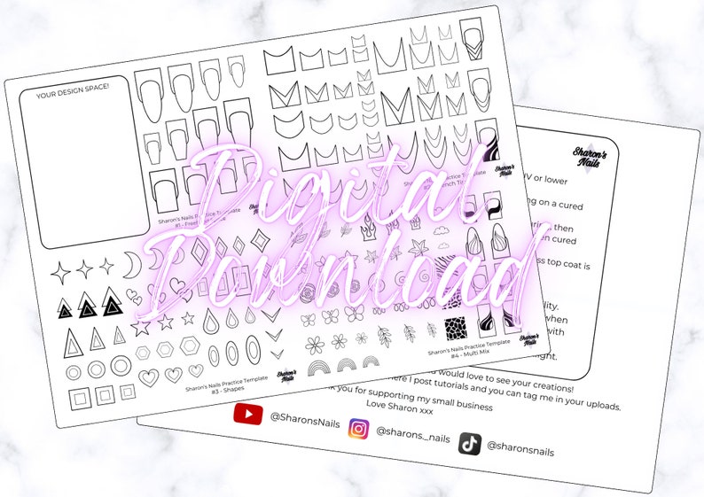 Sharon’s Nails Gel Practice Template (freehand Space, French Tips ...