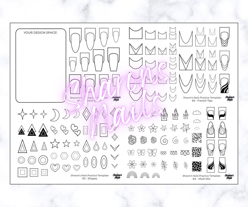 Sharon’s Nails Gel Practice Template (freehand Space, French Tips ...