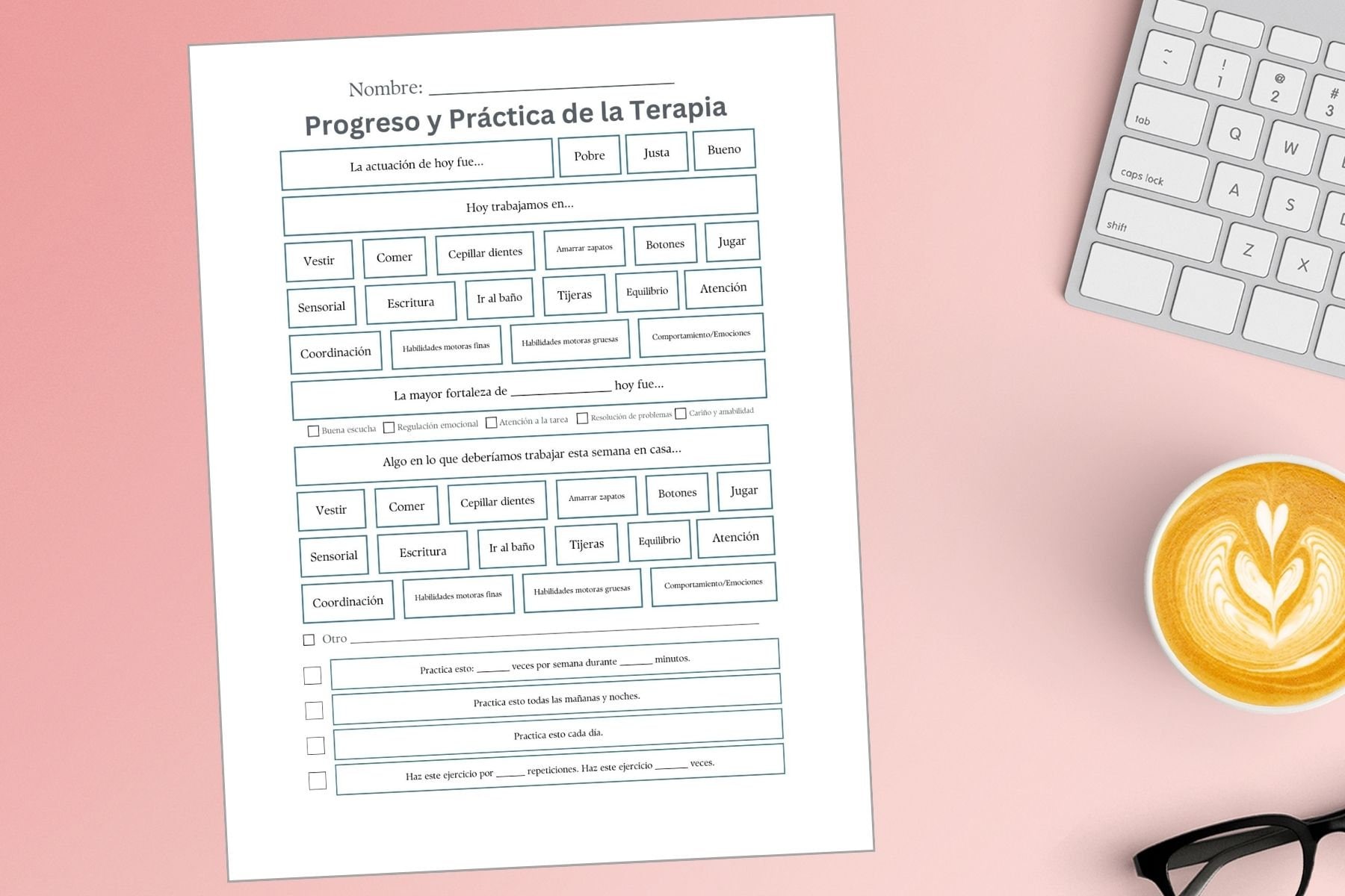 Therapy Progress & Practice Sheet/home Exercise Plan Quick Guide for ...