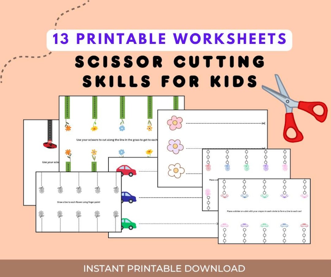 Scissor Cutting Practice Worksheets for Beginners | 13 Printable ...