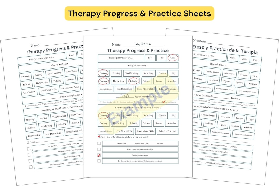 Therapy Progress & Practice Sheet/home Exercise Plan Quick Guide for ...