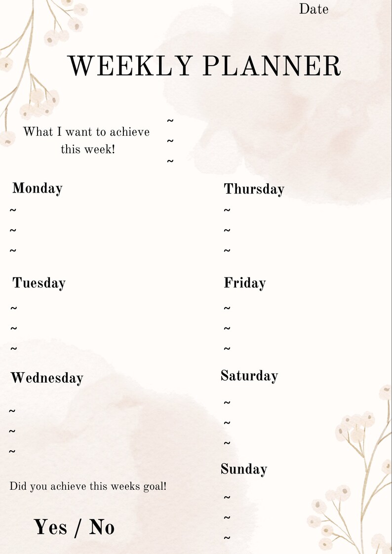 Weekly Planner Printable Digital Weekly Planner Organize Your Week ...