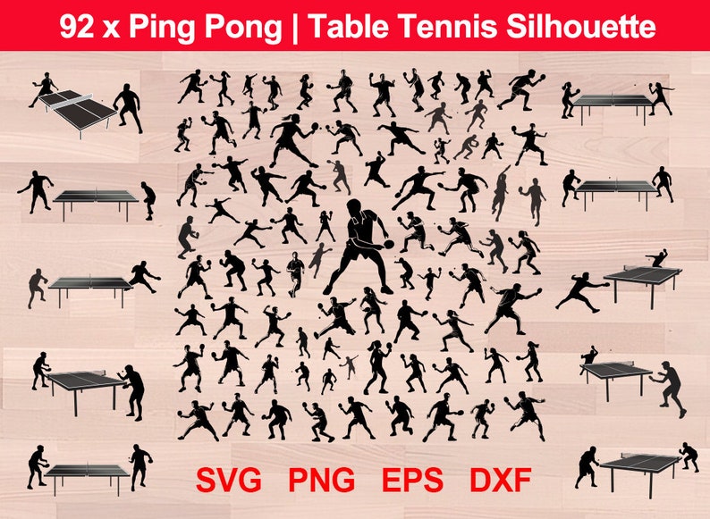 Ping Pong Silhouette SVG, Table Tennis Silhouette SVG, Players, Tables ...
