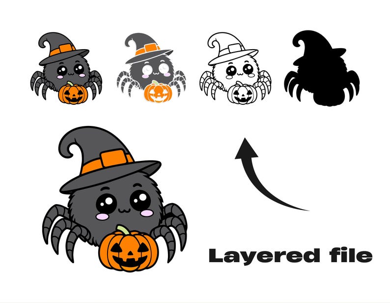 Halloween Spider SVG PNG DXF – Cute Layered Spider With Pumpkin, Witch ...