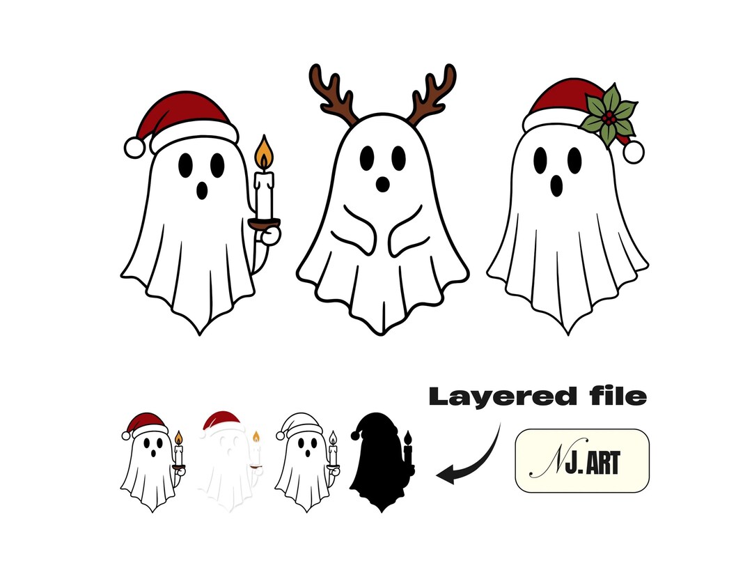 Christmas Ghost SVG Bundle – Holiday Ghosts With Santa Hat & Antlers ...