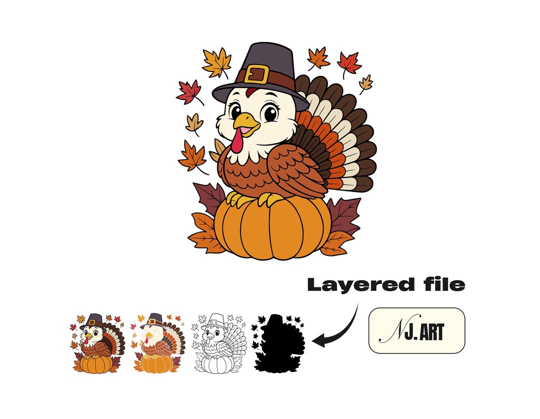 Cute Turkey on Pumpkin SVG – Thanksgiving Fall Leaves Layered File - Etsy