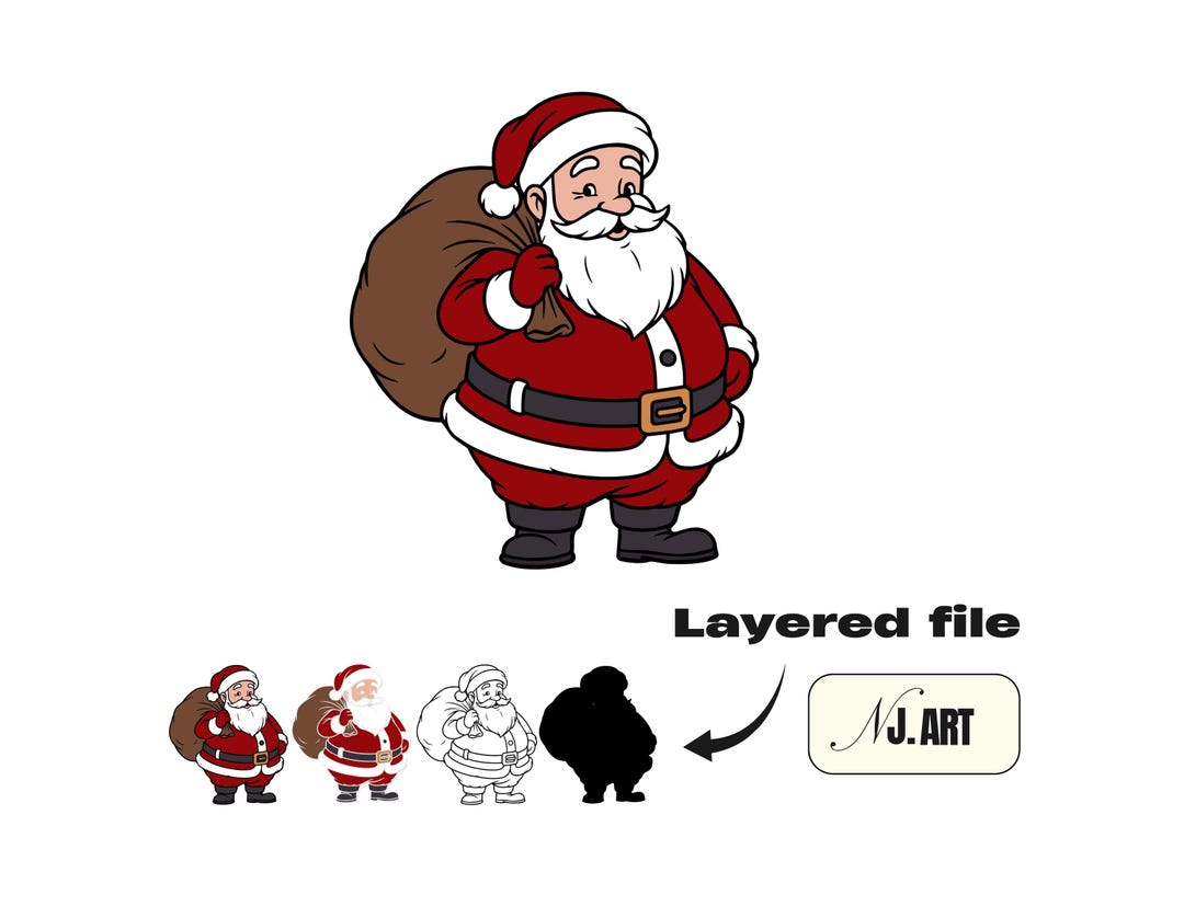 Layered Santa SVG – Christmas Clipart, Cricut Cut File (digital ...