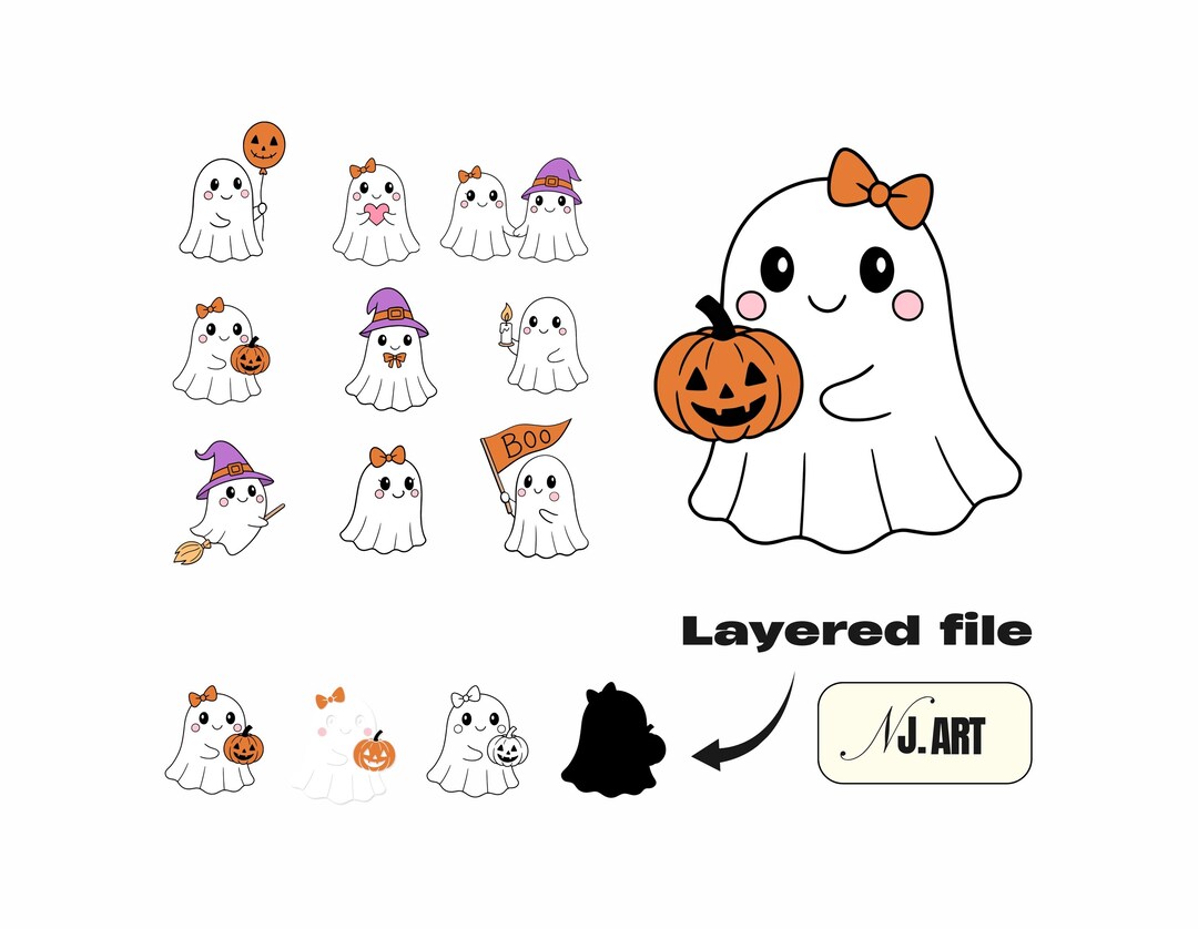 Kawaii Ghost Clipart Bundle – Halloween Graphics (digital Files) - Etsy