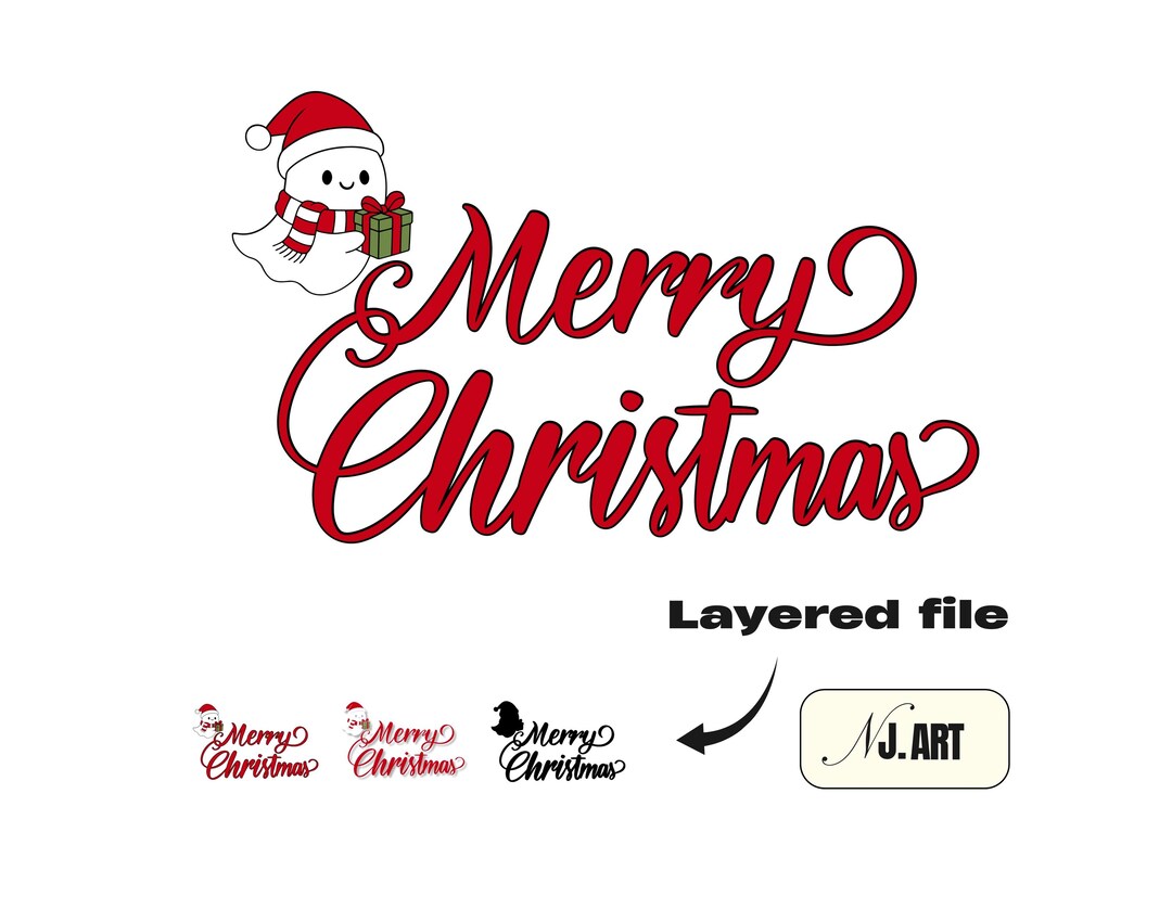 Merry Christmas Ghost SVG, Layered Xmas Clipart (digital Download) - Etsy