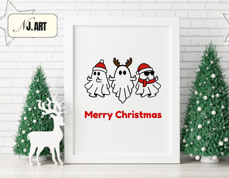 Funny Christmas Ghosts SVG Bundle – Santa Hat, Reindeer (cut Files) - Etsy